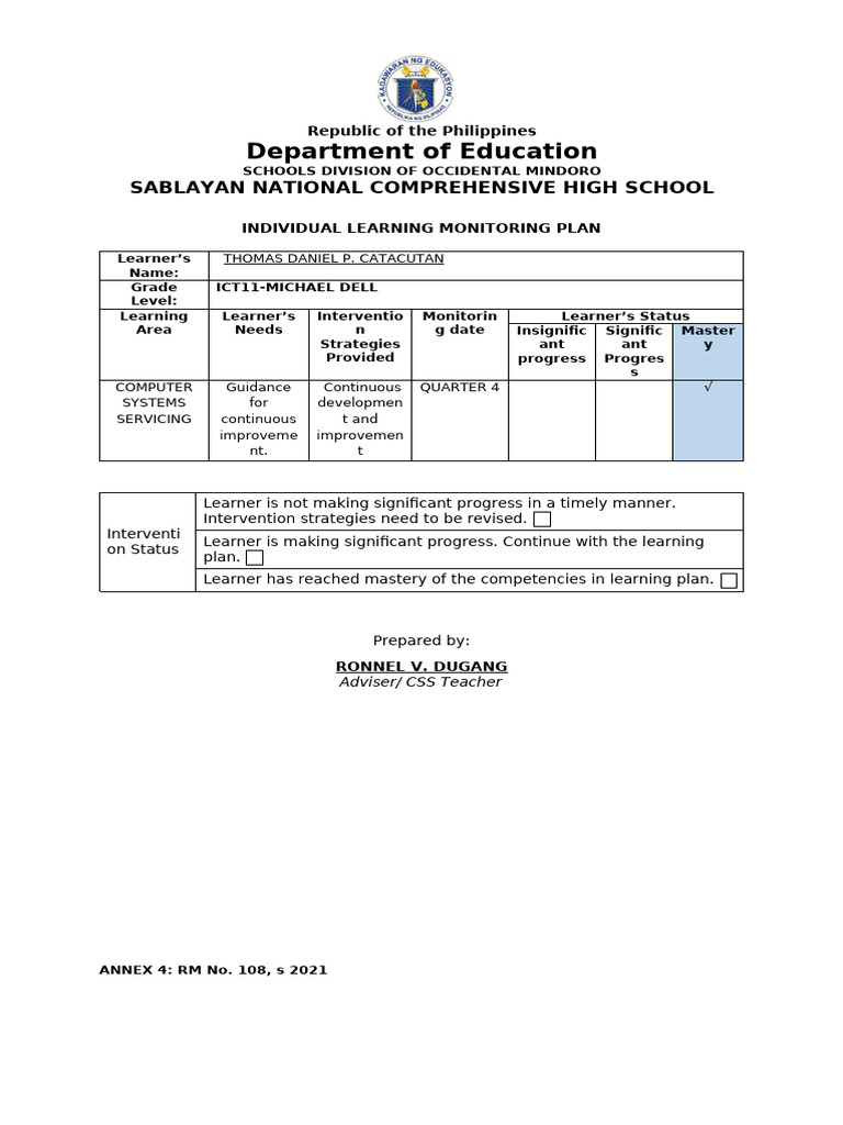 O 11 Ilmp Remedial Plan | PDF | Teachers | Learning