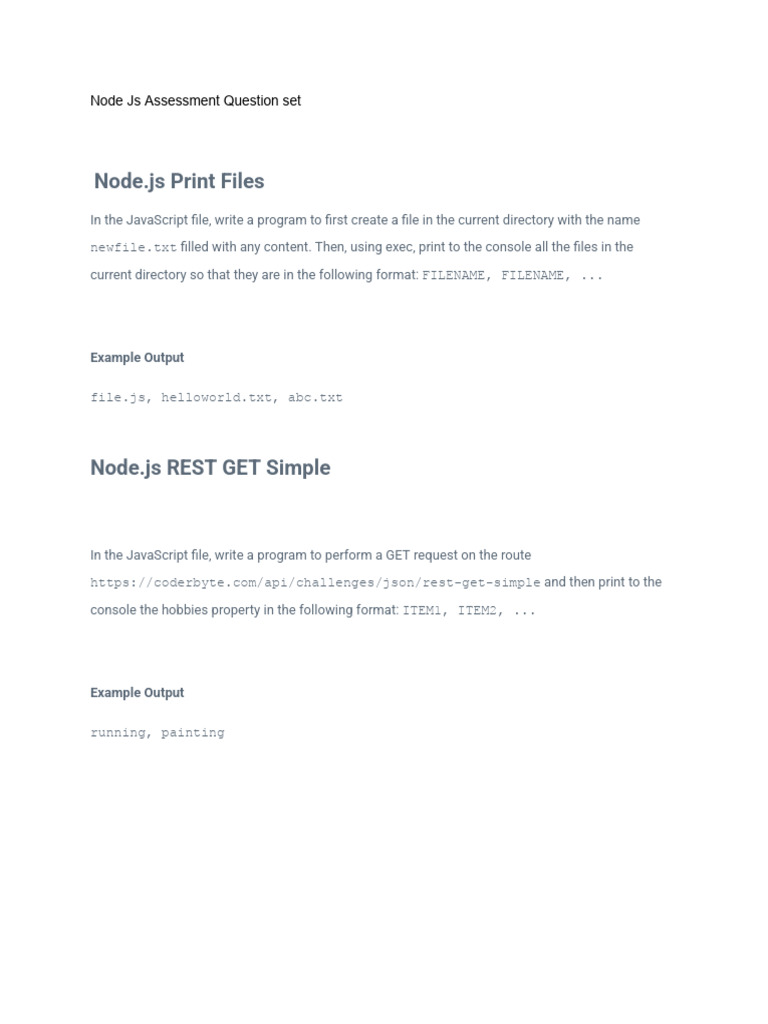 Node Js Assessment Question Set | PDF | Java Script | String (Computer Science)