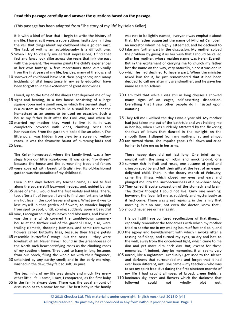 Chuckra Eng Mock Test B1 | PDF