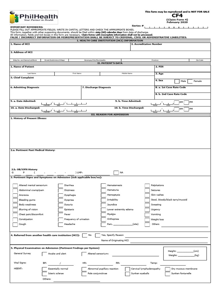 PhilHealth Claim Form 4 Instructions | PDF | Edema | Thorax