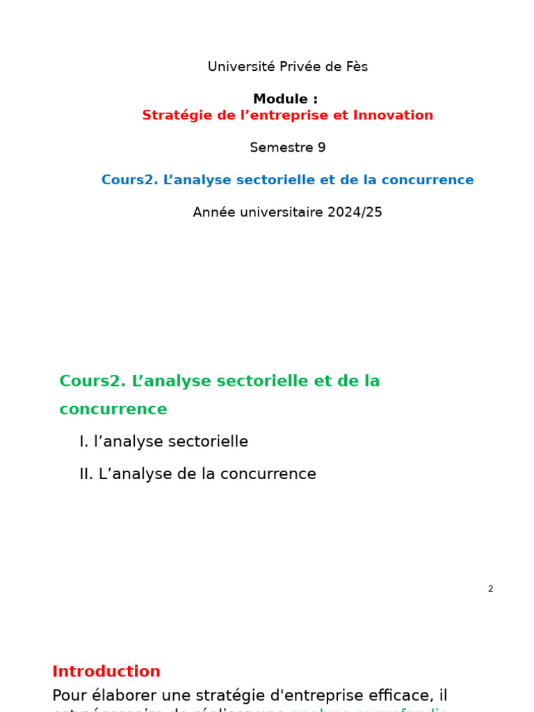 Strategie Cours2 Analyse Secteur | PDF | Gestion stratégique | Économie d'entreprise