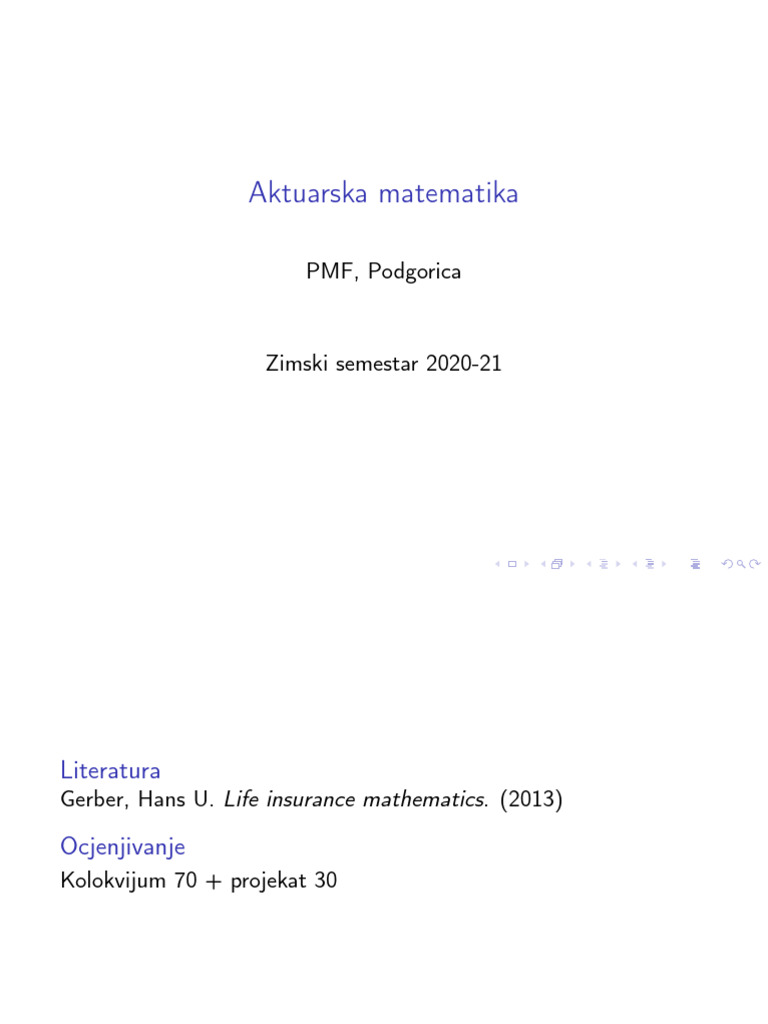Aktuarska Matematika Slajdovi | PDF