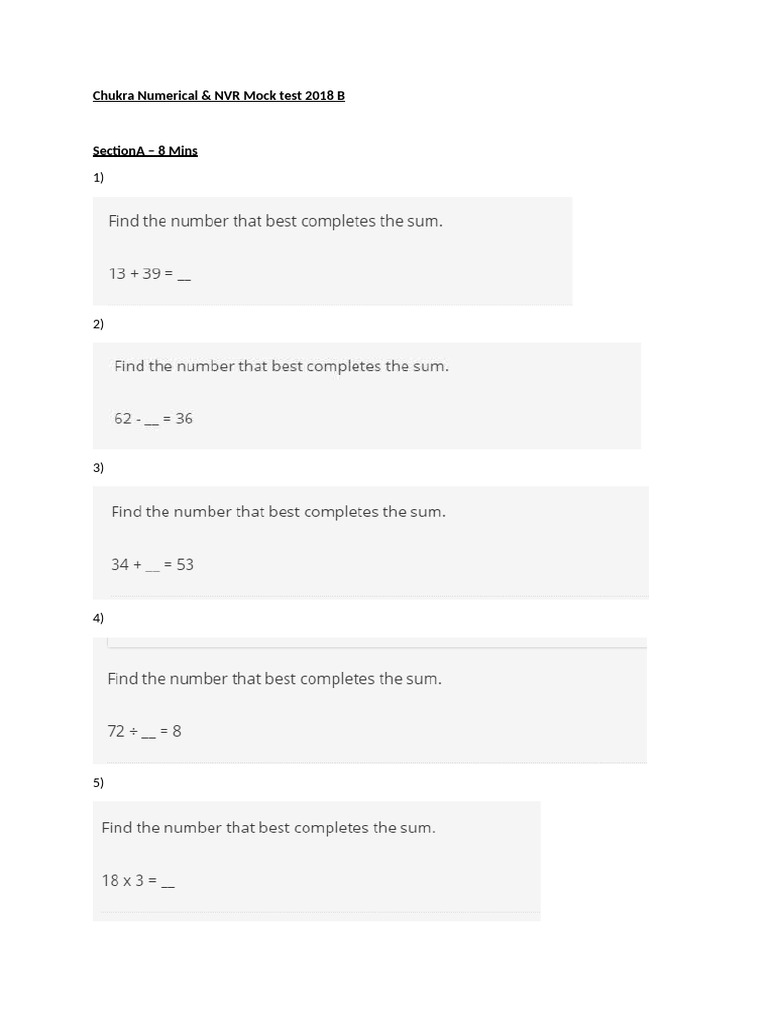 Chukra Numerical&NVR Test - 2018 - PaperB | PDF