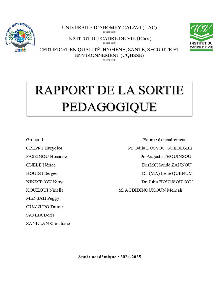 Rapport de Sortie Pédagogique ICAV UAC | PDF | Ciment | la pollution