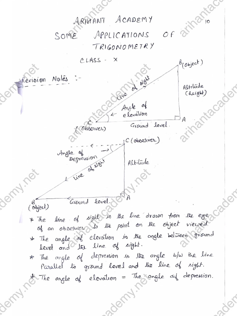 Some Applications of Trigonometry Notes and Questions | PDF