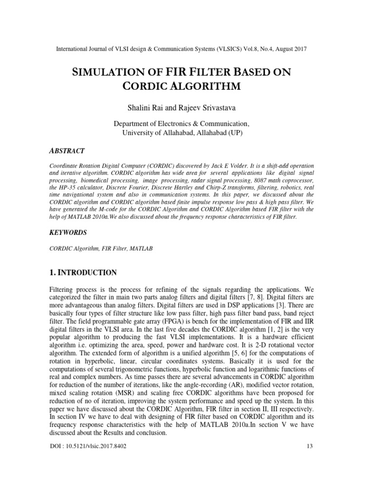 Simulation of Fir Filter Based On Cordic Algorithm | PDF | Electronics | Telecommunications ...