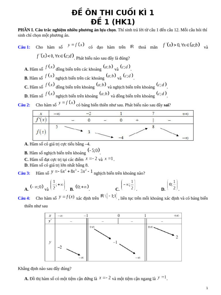 7 ĐỀ ôn HK1 TOÁN 12 CVA_bản HS | PDF