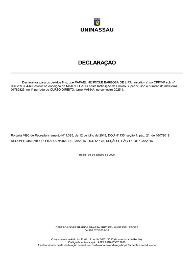 DeclaracaoStatusMatricula_220121_RA01782825 | PDF