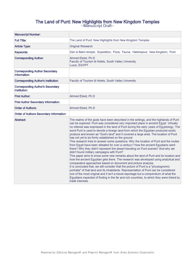 The Land of Punt New Highlights From New | PDF | Ancient Egypt