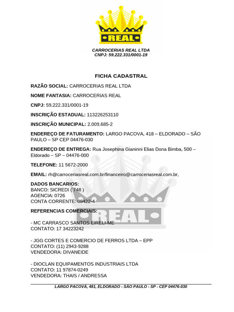 Ficha Cadastral Real Com Referencias | PDF