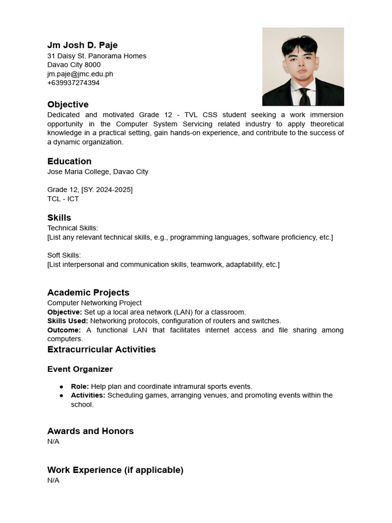 JM Josh Paje - Css-12 Titanium Resume | PDF