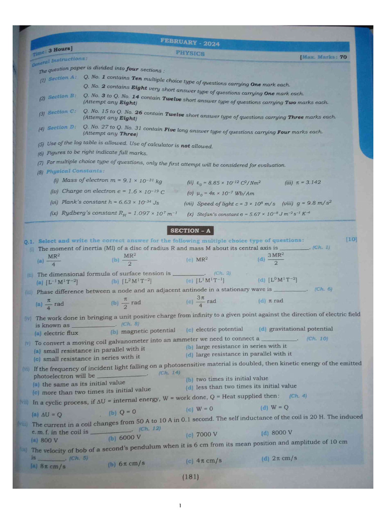 Physics - Feb 24 Q.P (Uttam) | PDF