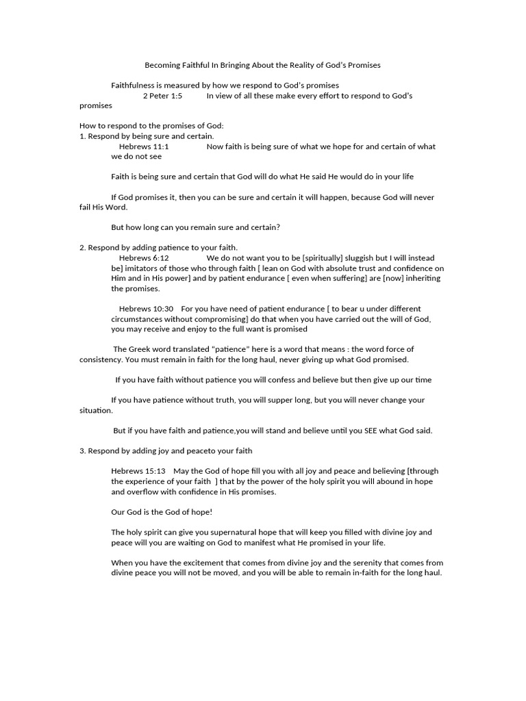 Responding to God's Promises Faithfully | PDF | Faith | Patience