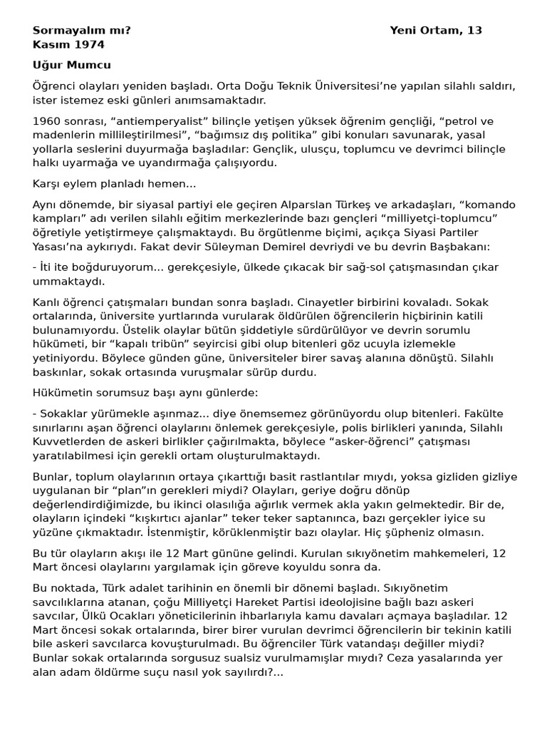Ugur Mumcu Sormayalim Mi 13 Kasim 1974 | PDF