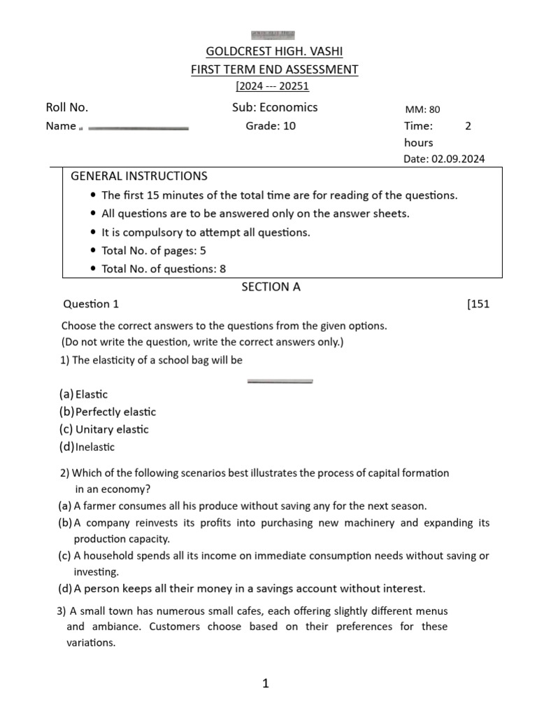 24-25 X Economics GOLDCREST | PDF | Demand | Monopoly