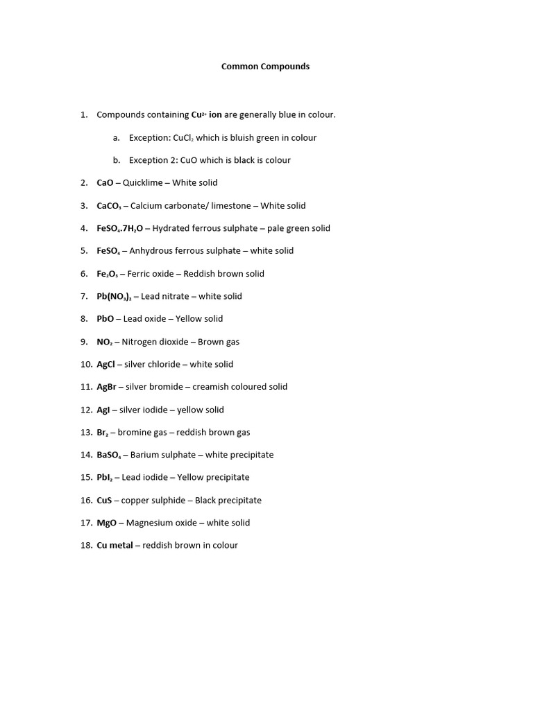 Common Compounds and their colours | PDF