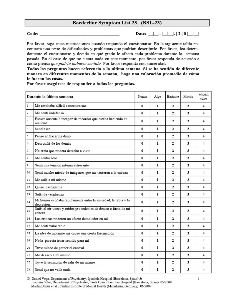 BSL-23 Test | PDF | Ciencias del comportamiento | Sicología