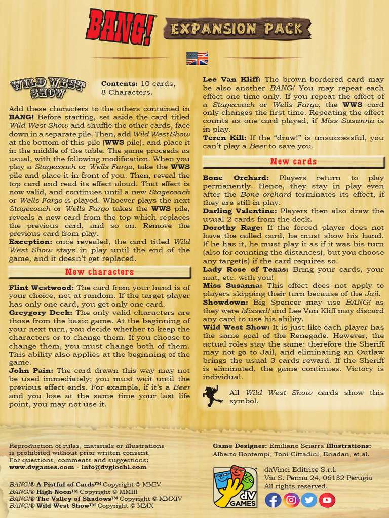 BANG Expansion Pack ENG Rules - WEB2 | PDF | Tabletop Games | Card Games