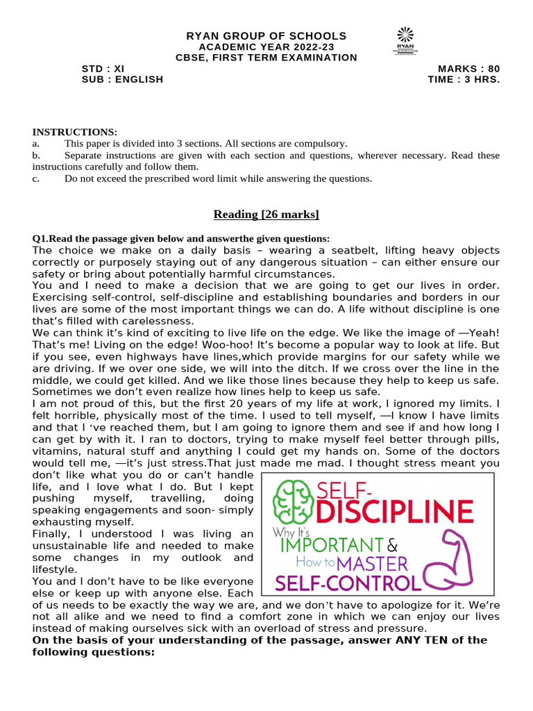XI-English (Set-A) Original (FT 2022-2023) (Patiala) | PDF | Well Being