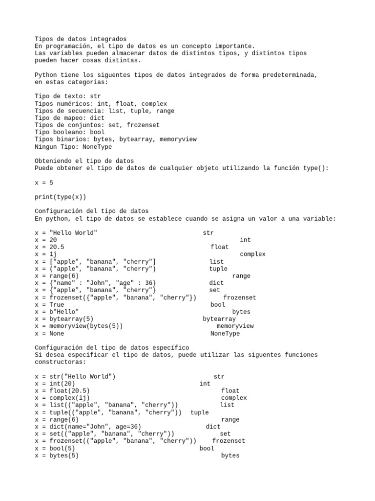 Tipos De Datos Integrados Pdf Tipo De Datos Python Lenguaje De 8563