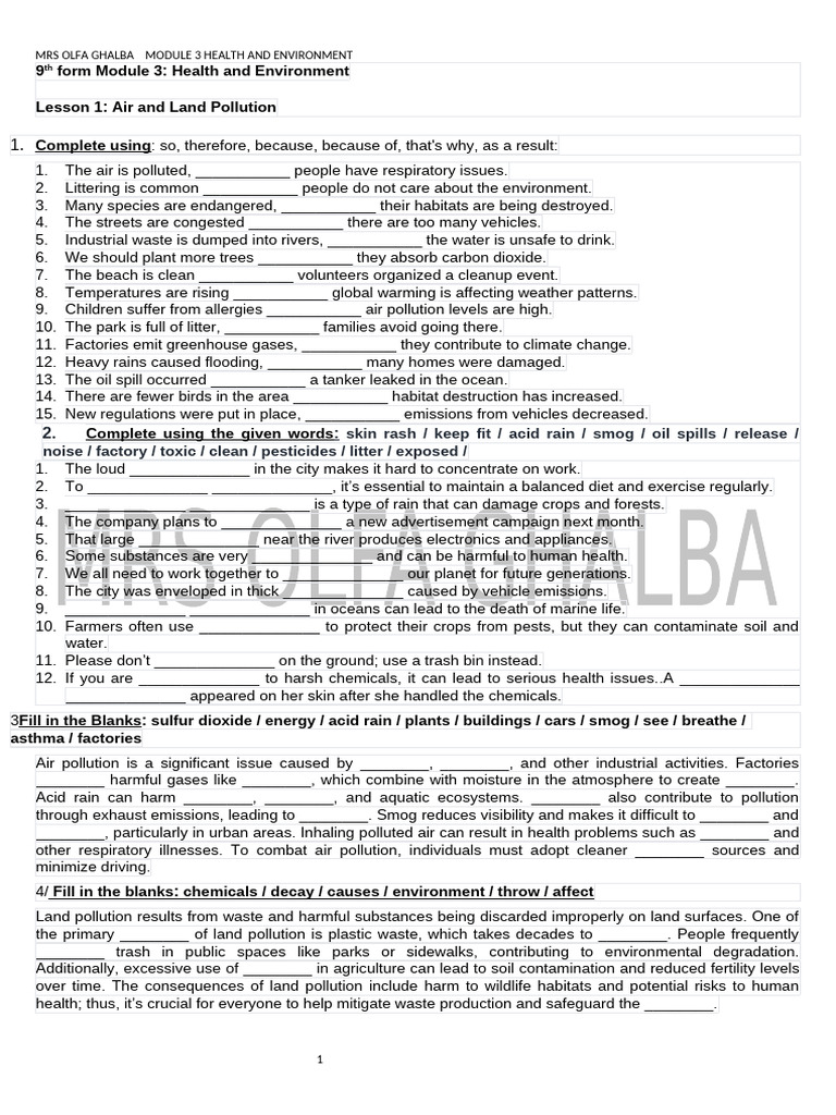 Health and Environment: Pollution Lessons | PDF | Pollution | Air Pollution
