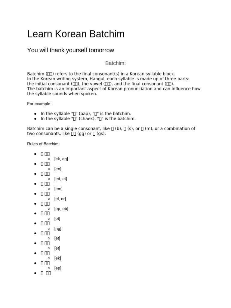Learn Korean Batchim | PDF