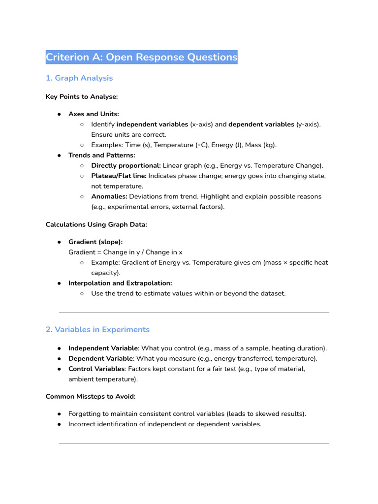 Criterion A - Open Response Questions | PDF | Temperature | Liquids
