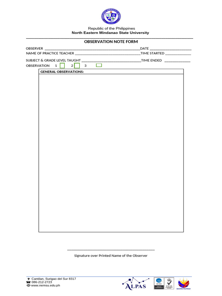 Teaching Observation Form | PDF