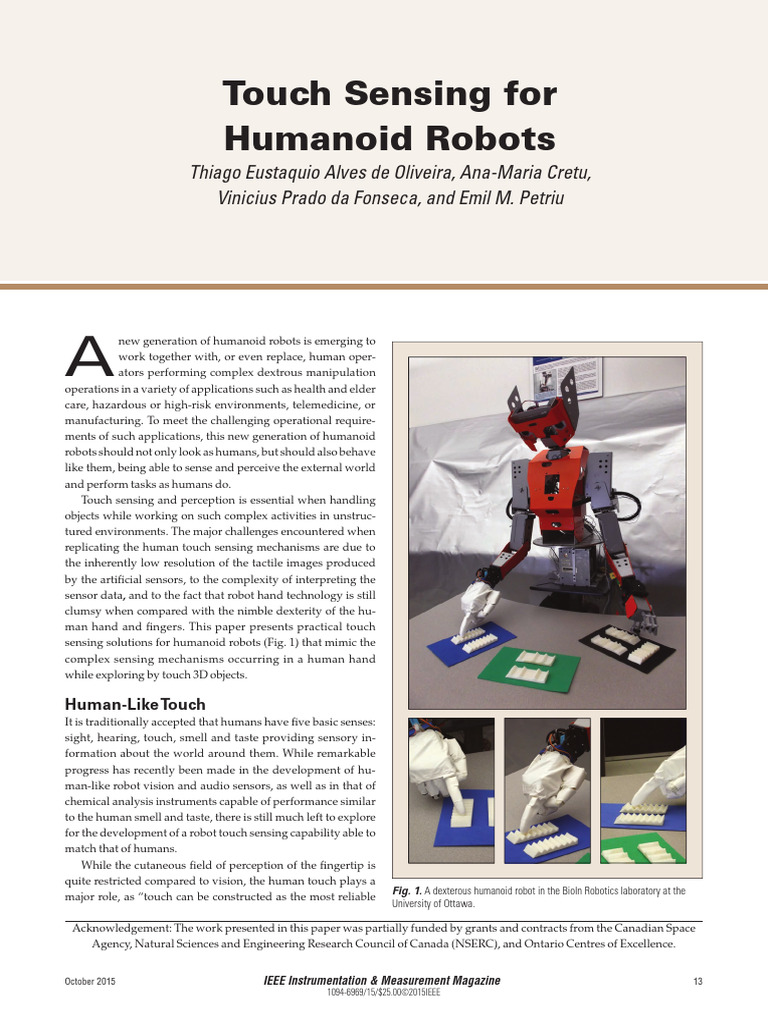 Touch Sensing For Humanoid Robots | PDF | Somatosensory System