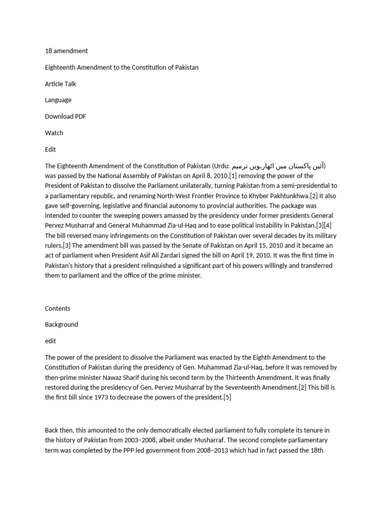 Eighteenth Amendment of Pakistan's Constitution | PDF | Government ...