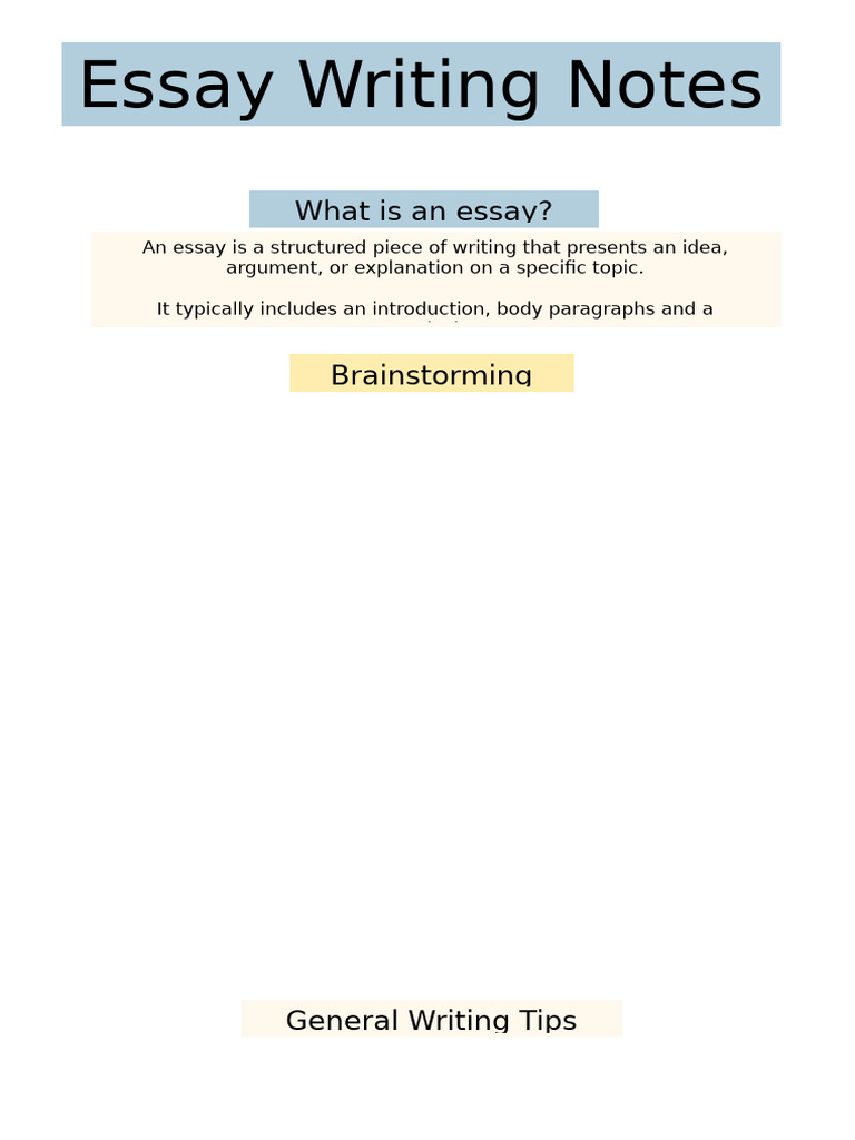 Grade 9 Essay Writing Notes Printable | PDF