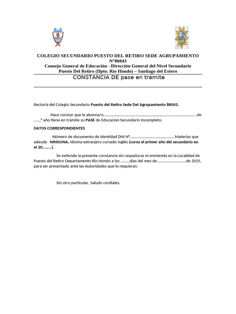 CONSTANCIA DE PASE EN TRAMITE | PDF