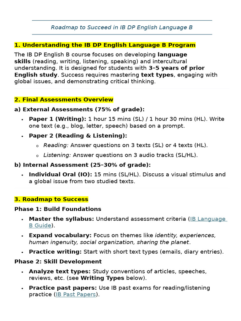 Roadmap to Succeed in IB DP English Language B | PDF | Reading ...
