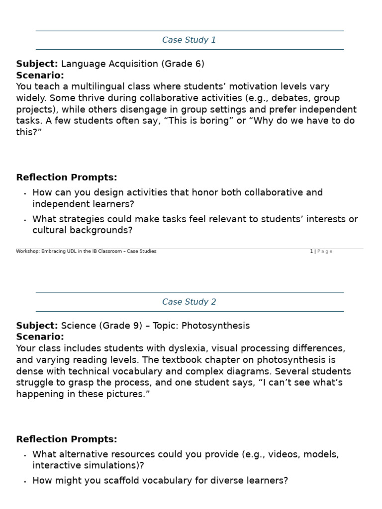 Workshop - Embracing UDL in The IB Classroom - Case Studies | PDF