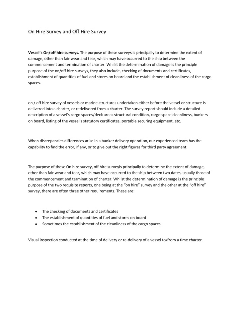 On-Hire and Off-Hire Survey Overview | PDF | Surveying | Cargo