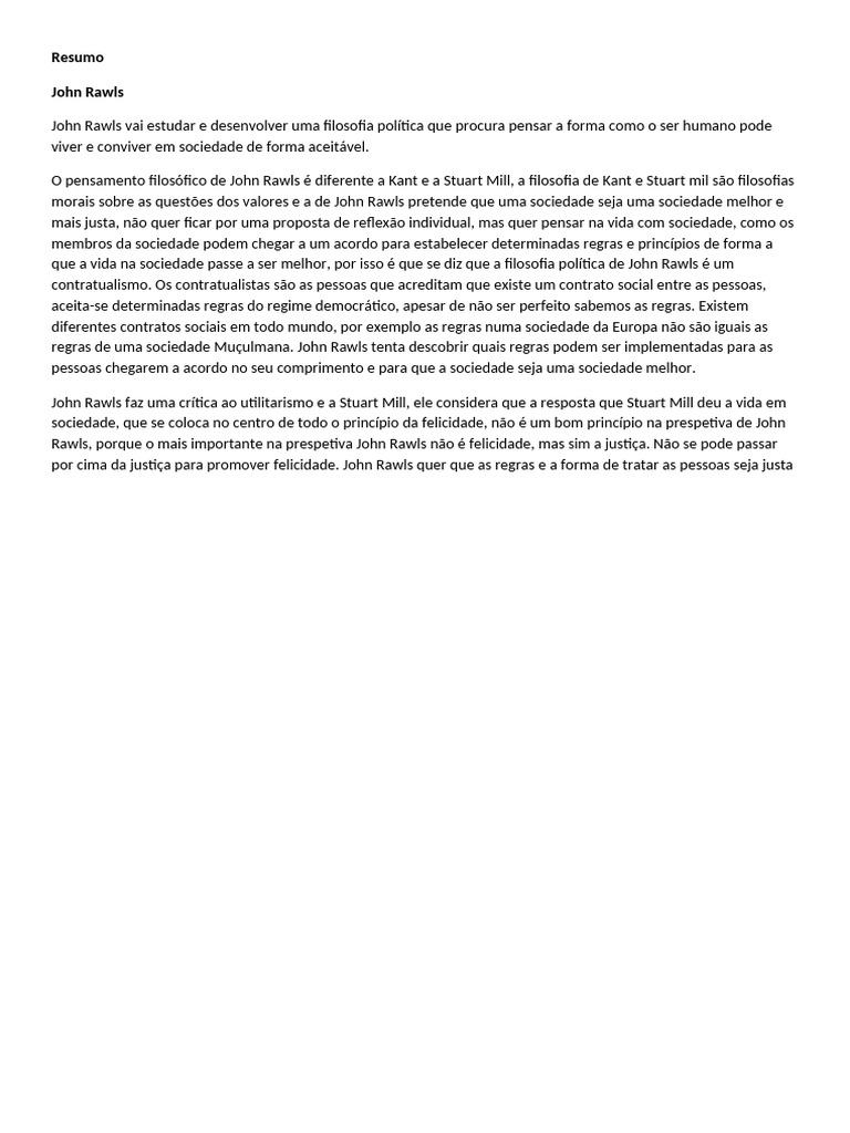 Resumo John Rawls | PDF