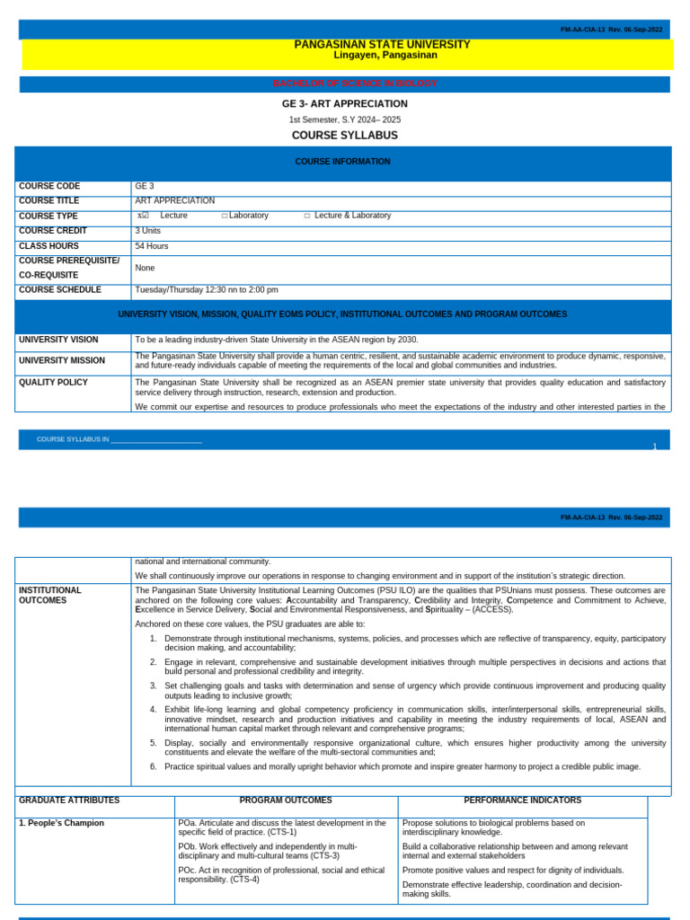 Art Appreciation Course Syllabus | PDF | Paintings | Abstract Art