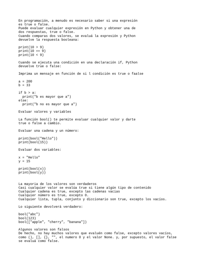 Evaluación de Expresiones Booleanas en Python | PDF