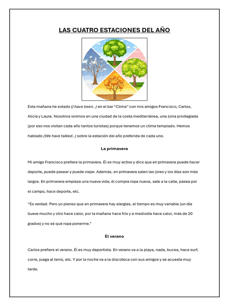 LAS CUATRO ESTACIONES DEL AÑO - Texto | PDF | Temporada de primavera ...