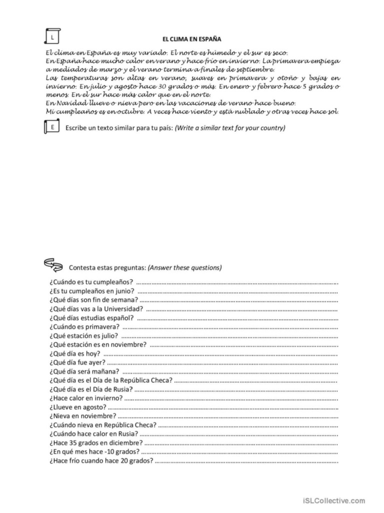 El clima de mi región_EJERCICIOS VARIADOS | PDF
