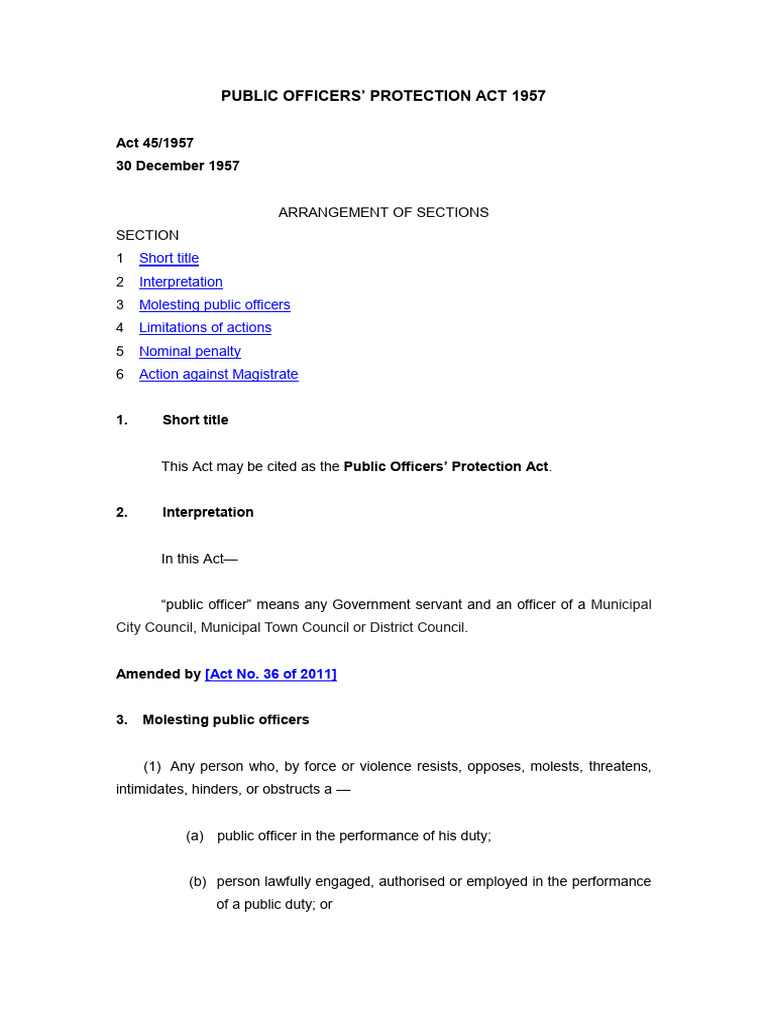 Public Officers' Protection Act 1957 | PDF | Lawsuit | Damages