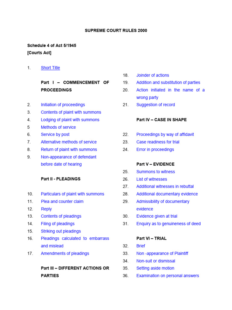 Supreme Court Rules 2000 Overview | PDF | Judgment (Law) | Pleading