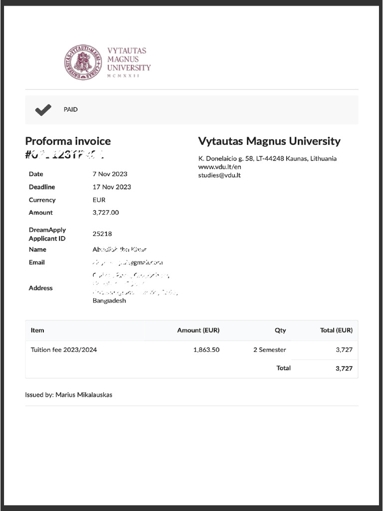 Tuition Fee Invoice | PDF