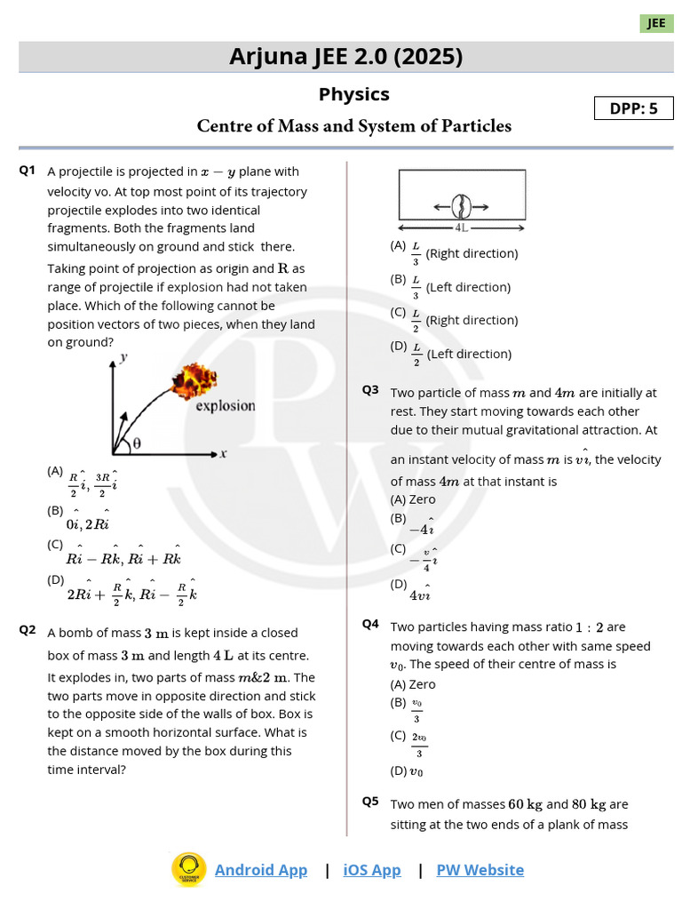 Centre of Mass and System of Particles DPP 05 of Lec 07 Arjuna JEE | PDF | Mass | Dynamics ...