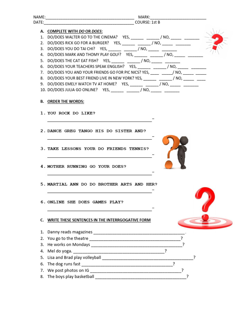 English Grammar Exercises: Do/Does | PDF