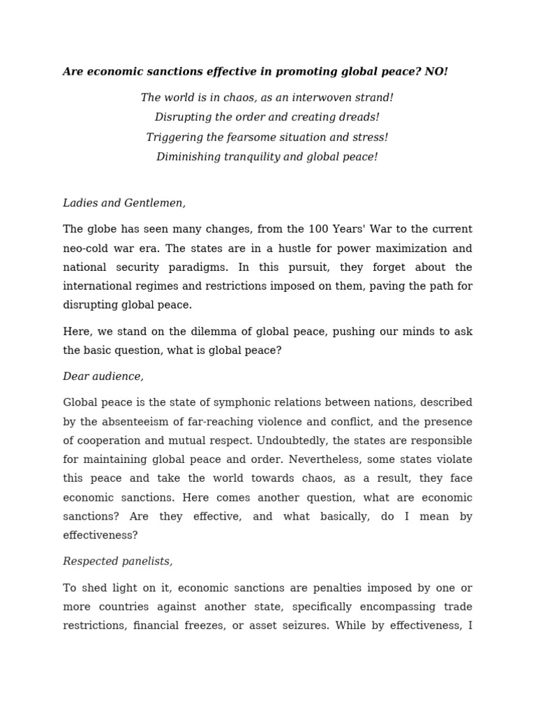 Economic Sanctions: A Path to Chaos? | PDF | Peace | Global Politics