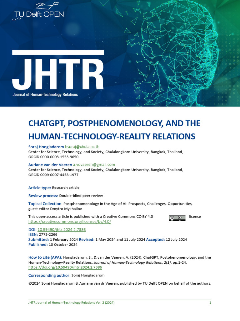 Hongladarom & Van Der Vaerenhsor (2024) Chatgpt, Postphenomenology, and ...
