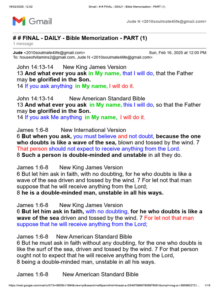 Gmail - FINAL - DAILY - Bible Memorization - PART | PDF | King James ...