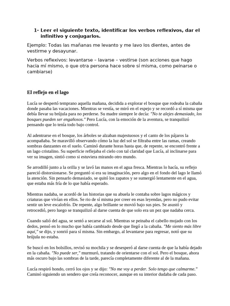 Práctica de Verbos Reflexivos | PDF
