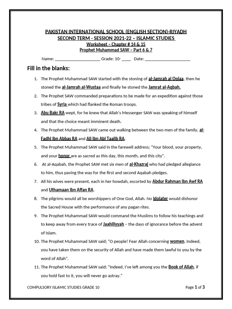 Worksheet Ak G10 | PDF | Muhammad | Ali